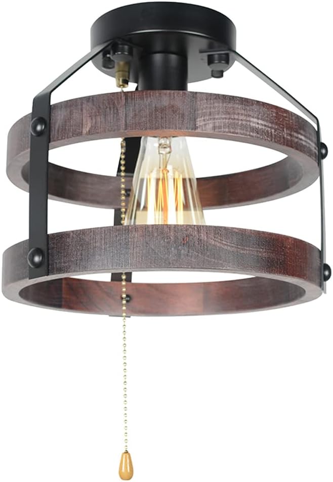 SPACETHREE Industrial Farmhouse Close to Ceiling Light Fixture with ...
