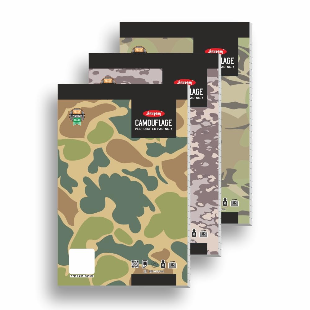 Anupam Camouflage Writing Pad 14x22cm Lined Paper 65Gsm Wide Ruled 80 ...