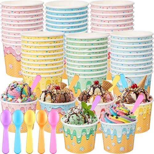Amazon.com: Gandeer 60 Pack Baseball Ice Cream Cups with Spoons Bulk 6 ...