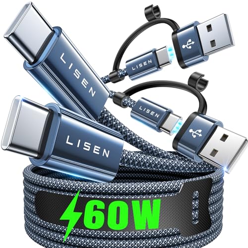 LISEN USBC to USBC Cable 3Pack [3.3ft+3.3ft+6.6ft] 60W Fast Charging ...