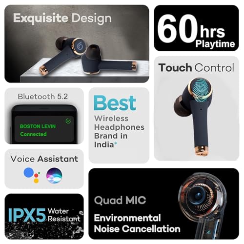 BOSTON LEVIN Storm Pods Bluetooth Wireless Ear Buds with Total Playtime Upto 60 Hours, Bluetooth ...