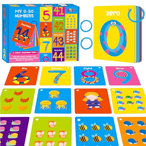 51 PCS Number Flashcards, 0-50 Double Sided Printed Cards with - Want ...