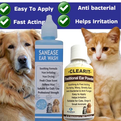 Clearit Ear Mite & Canker Relief Treatment Powder 20g & Sanease Aural ...