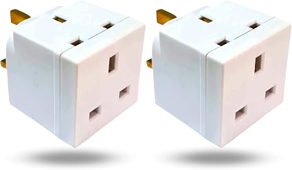 2 Way Adapter, 13A 250V UK 3 Pin Multi Socket Extension Multiplug ...