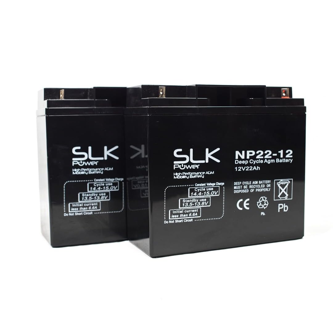 SLK Power Mobility Scooter AGM Battery Pair of 2 x 12v 22ah Reliable ...