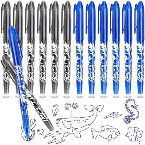 WUFANC Erasable Pen Set - 12 Pieces Erasable Ballpoint Pen + 24 Pieces ...