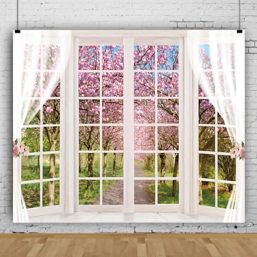 Amazon.com : Spring Backdrop 10x8ft Window Scene Pink Cherry Blossom ...