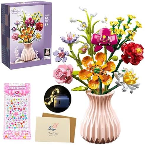 Flower Building Blocks Toys with Vase & LED Light,Artificial Flower ...