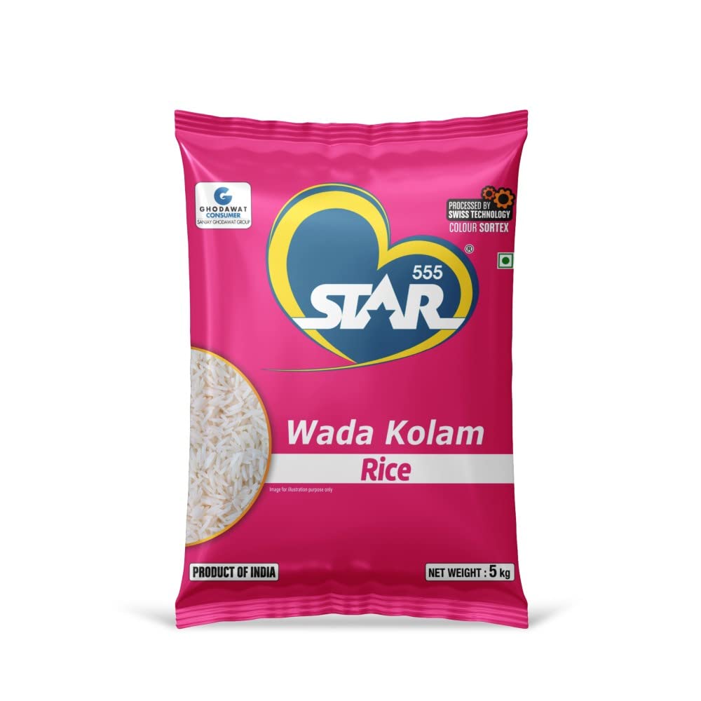 STAR 555 Wada Kolam Rice Pouch – 5 Kg | Extra Long & Fluffy Grains ...