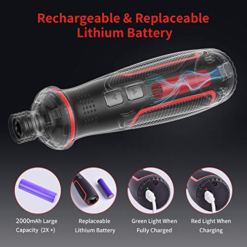 TOOLTOO Cordless Electric & Manual Screwdriver Kit 5V - LED Work Light ...