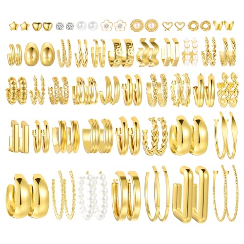 45 Pairs Gold Hoop Earrings Set for Women Girls, Fashion Hypoallergenic ...