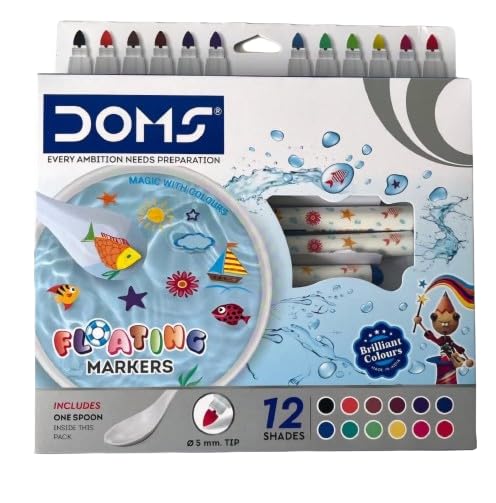 Doms Floating Markers 12 Shades| 5 Mm Medium Tip & Includes 1 Ceramic ...