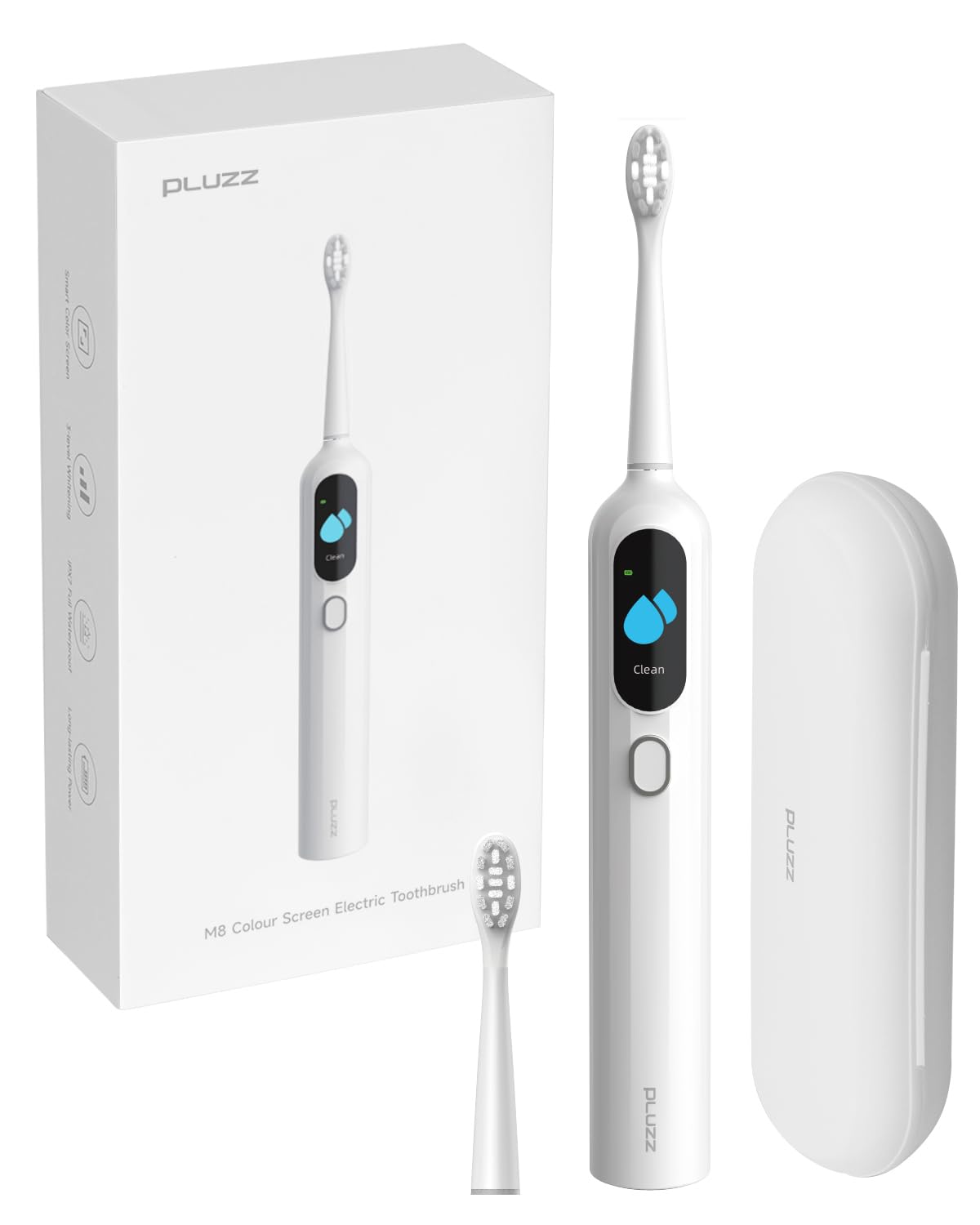Amazon.co.jp: 【収納ボックス付き】PLUZZ電動歯ブラシ M8 スマート音波歯ブラシ ソニック歯ブラシ デュポン社製ブラシヘッド2本 高速音波振動 スマート電子表示パネル ...