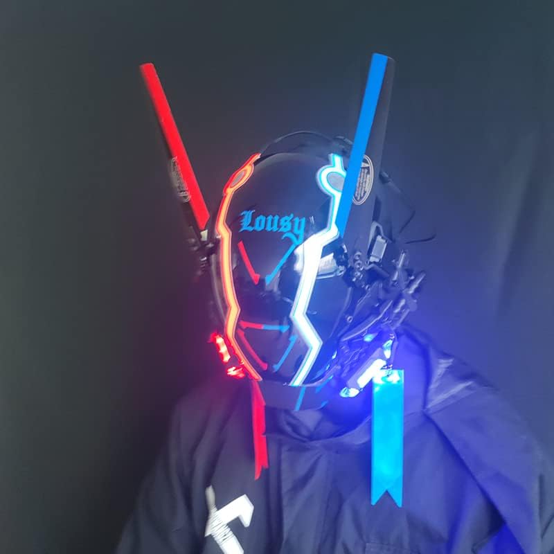 Amazon.com: KYEDAY Punk Mask for Men, Red Blue LED Color Contrast Mask ...