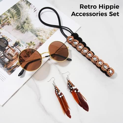 CACAZI Hippie Costume Set, 60s 70s Women Hippie Costume Accessories Set ...