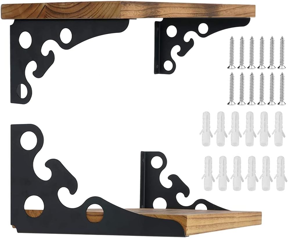 CJBIN Shelf Brackets Black, 4 Pack Shelf Brackets & Supports with ...