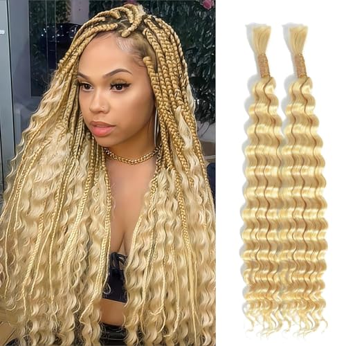613 Blonde Human Braiding Hair 2 Bundle 100g 28 Inch Deep Wave Bulk ...