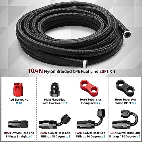 Snapklik.com : BRIFITOR 10AN 20FT Fuel Line Kit, AN10 Nylon Stainless ...