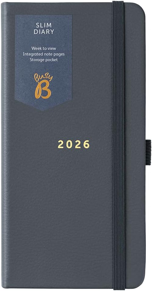 Busy B 2026 Slim Weekly Planner Diary with Charcoal Faux Leather Cover ...