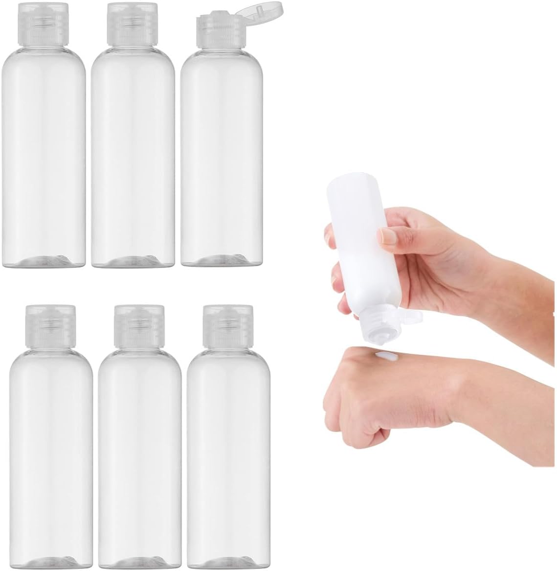 6Pcs Clear Plastic Travel Bottles 100ml - Leakproof Squeezable ...