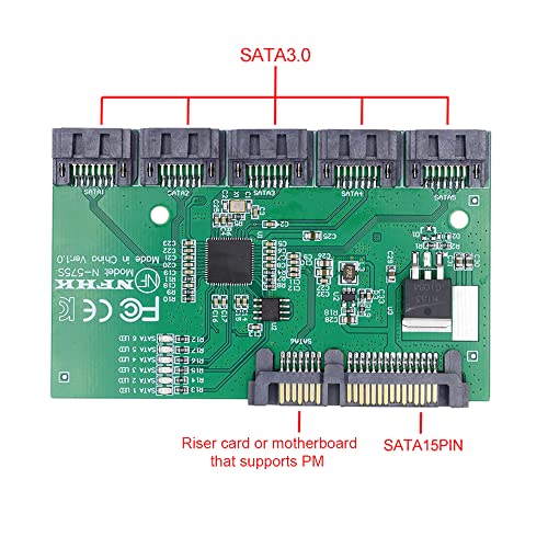 cablecc 6Gbps SATA 3.0 1 to 5 Splitter Ports HUB Adapter Converter PM ...