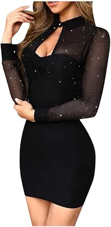 Amazon.com: Akklian Women's Translucent Mesh Patchwork Bodycon Dresses ...