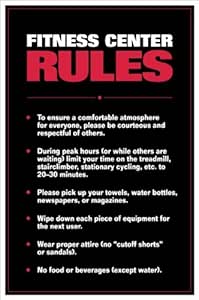 Fitness Center Rules - 24" x 36" Laminated Poster, Prints & Posters ...