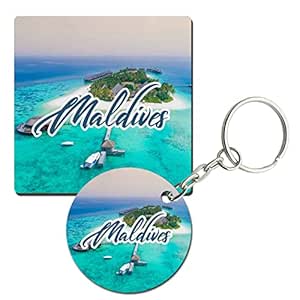 Buy Prints and Cuts Maldives Tourism Set of Fridge Magnet and Key Chain ...