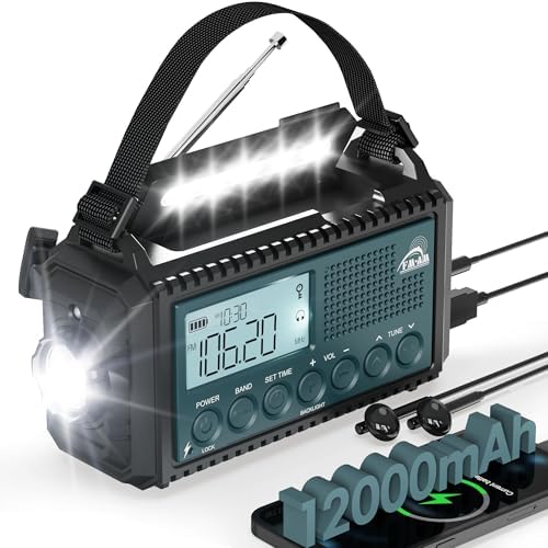 Roxicosly Wind Up Solar Radio,12000mAh Rechargeable Portable Emergency ...