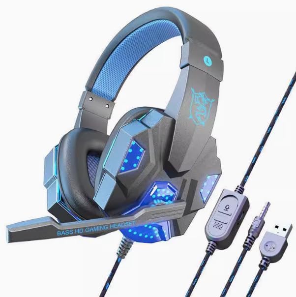 Amazon.com: FKLBBLPM Bass HD Gaming Headset, Blue LED Lights ...