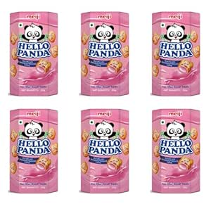 Meiji Hello Panda Biscuits with Strawberry Flavoured Filling (Pack of 6X47g)| Bite Sized ...