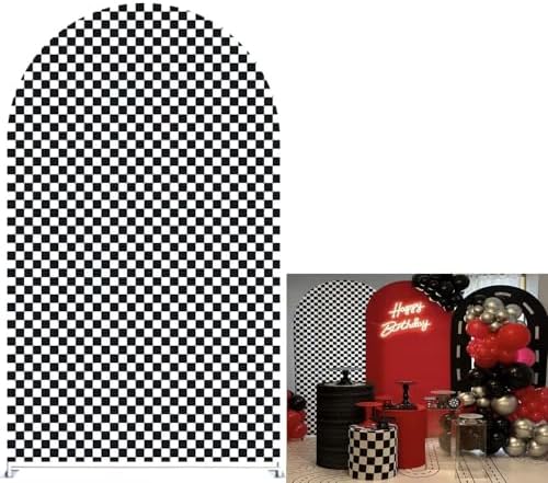 Amazon.com : KONPON Black and White Checkered Round Top Arched Backdrop ...