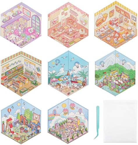 Amazon.com: 8 Sets 3D Sticker Scenes for Adults with Tweezers, Cute 3D ...