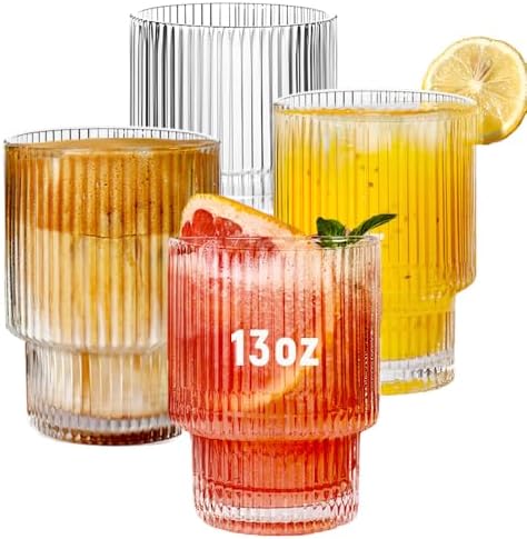 Amazon.com | Greenline Goods Ribbed Ripple Art Deco Glassware Set of 4 ...