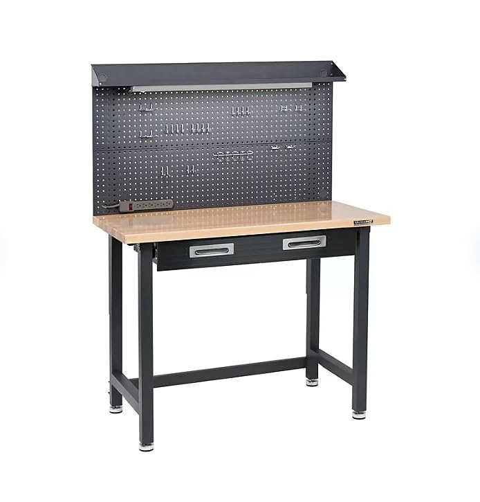 Heavy Duty Work Lighted Workbench Table with Pegboard for Garage max ...