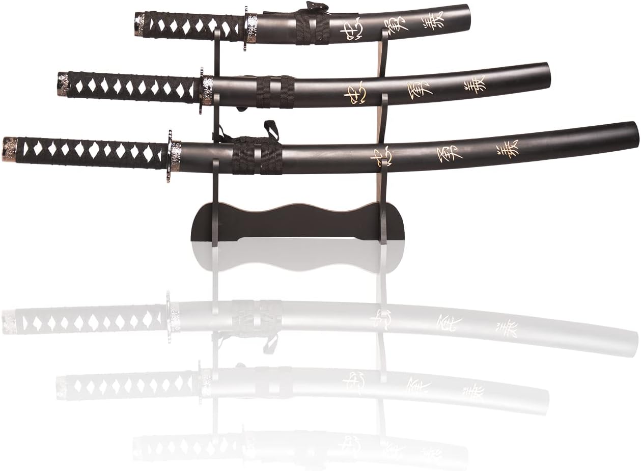 Amazon.com : 3 Piece Japanese Traditional Katana Sword Set, Full Tang ...