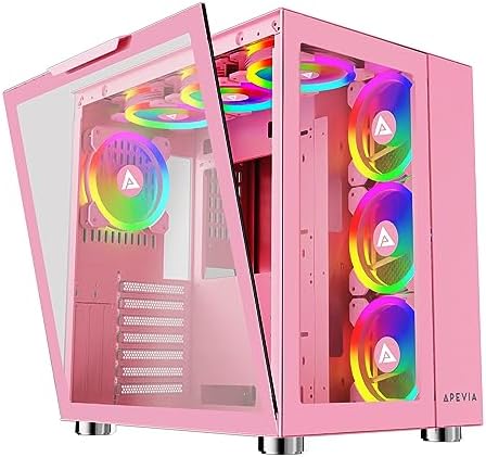 Apevia Prism-Elite-PK Prism Elite Mid Tower ATX Gaming PC Cube Case w ...