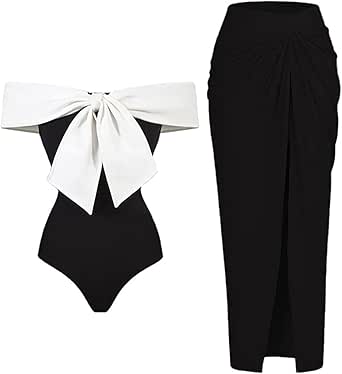 2pcs Women Bowknot Bandage Monokini Off Shoulder Swimwear Two Piece ...