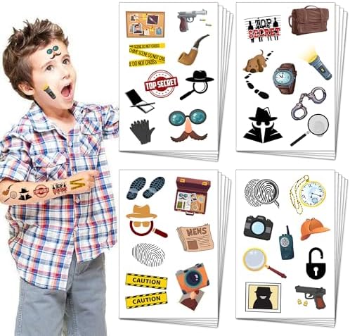 Amazon.com : 20 Sheets Secret Agent Spy Detective Temporary Tattoos ...