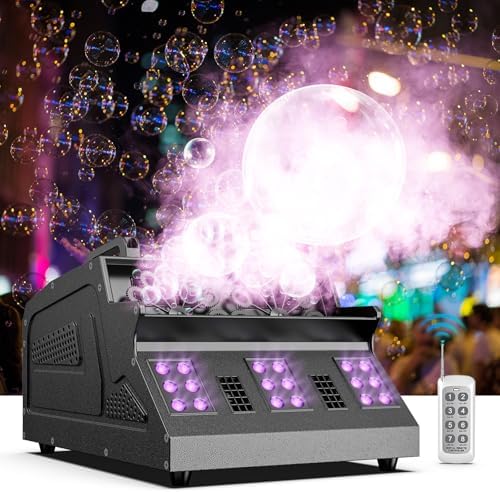 Smoke Machine, 1500W Bubble Machine with RGB Effects, DMX Control with ...