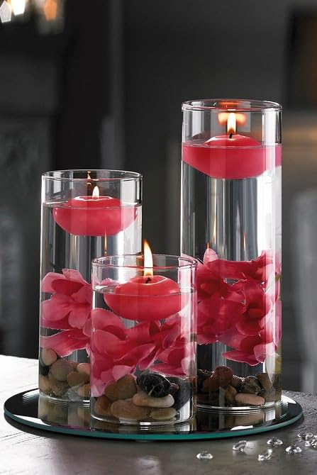 Marco Paul 6pc Red Traditional Floating Candles Non Scented Candles Wax ...