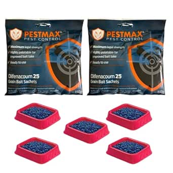 PESTMAX Indoor Rat Poison kit contains 2 x 150g mouse and rat poisoning sachets and 5 bait trays ...