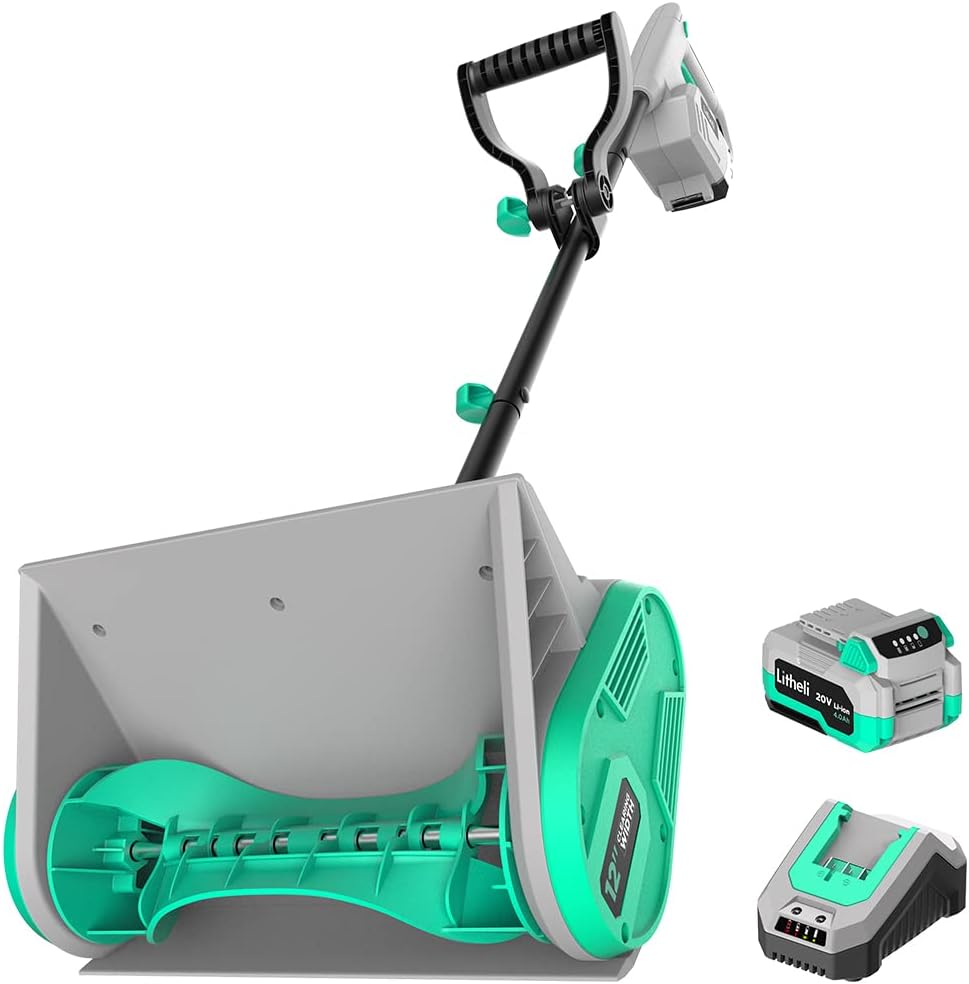 Litheli Cordless Snow Shovel, 20V 12-Inch Battery Powered Snow Thrower ...