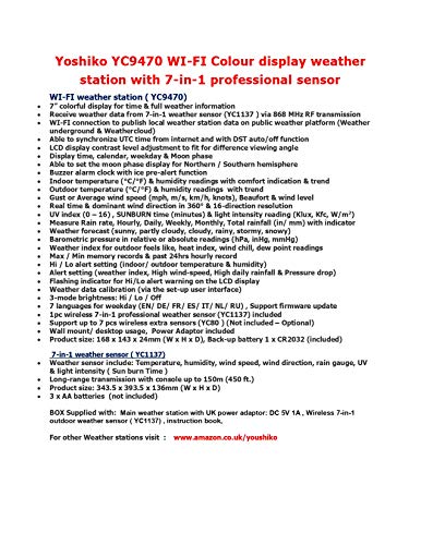 Youshiko YC9470 Weather Station, Professional 7-in-1 Wireless Sensor ...