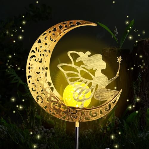 CLIUNT Moon Solar Lights Outdoor Garden Ornaments, Waterproof Metal ...