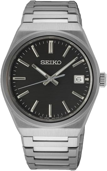 Amazon | SEIKO SUR557 メンズ エッセンシャル - ブラックダイヤル ステンレススチールバンド 100メートル防水 ...