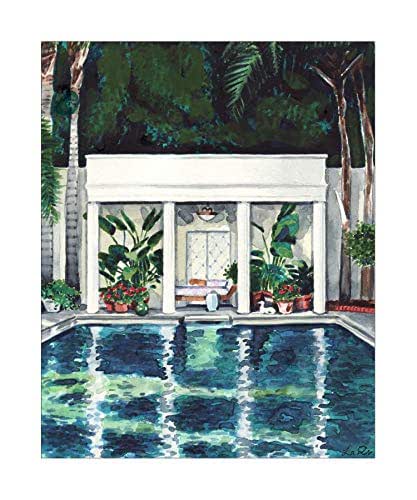 Amazon.com: California Pool House Art Print of Watercolor Painting ...