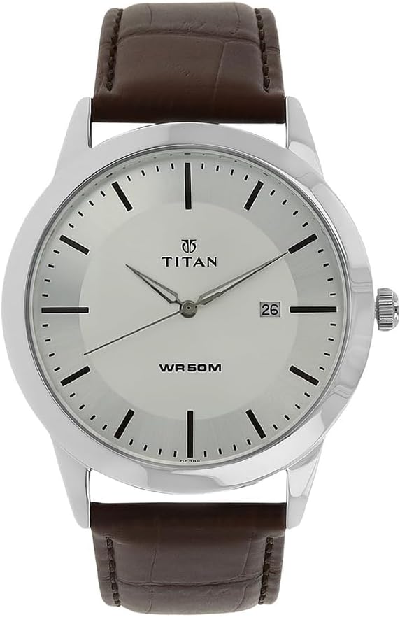 Titan Neo Workwear Mens Quartz Analog Watch - Brown Leather Strap ...