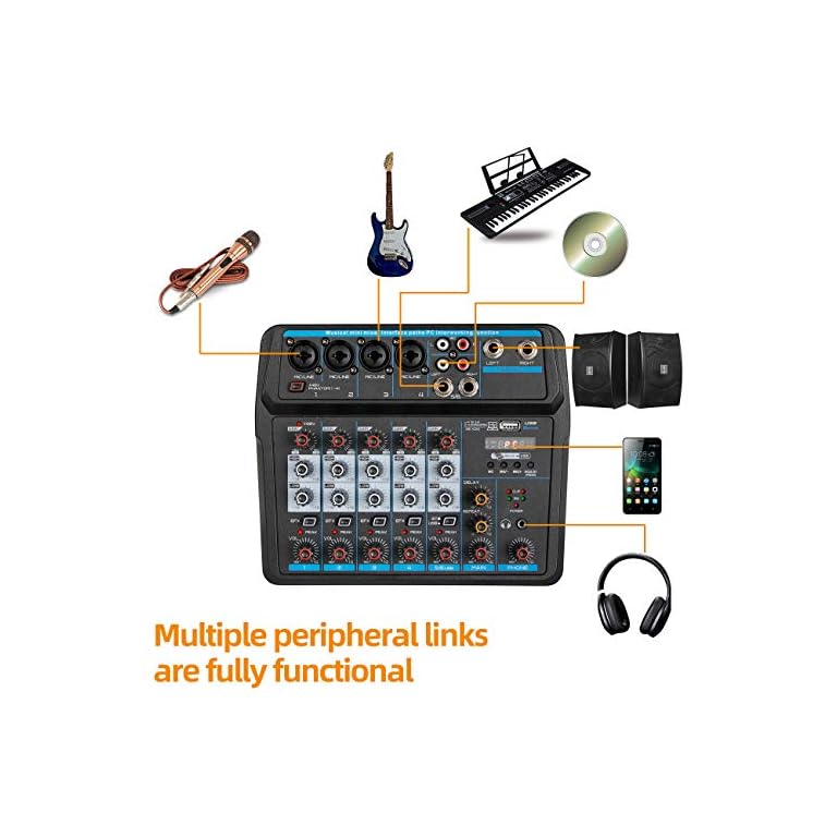 Depusheng U6 Audio Mixer 6-channel USB Audio Interface Mixer, DJ Sound ...