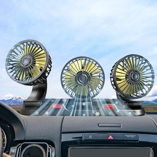 Amazon.com: Crethinkaty 12v Car Cooling Three-Head Fan, 360° Rotation ...